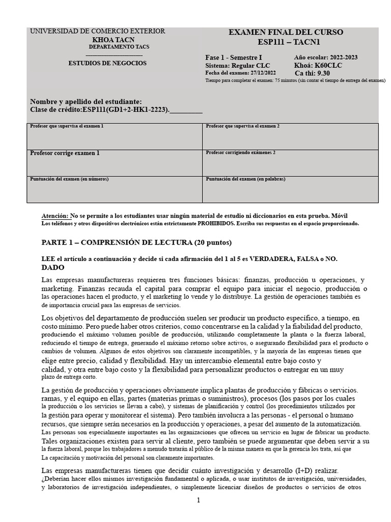 Examen CK ESP111 TACN1 MUESTRA | PDF | Calidad (comercial) | Investigación y desarrollo