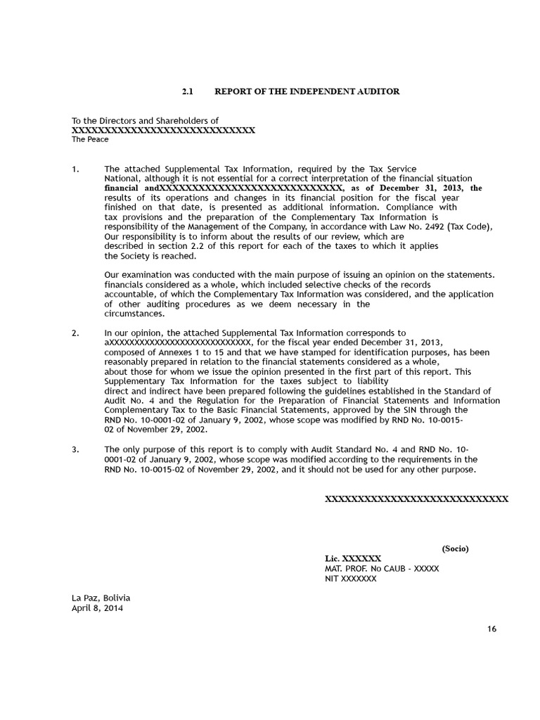 Example of Complementary Tax Report | PDF | Taxes | Audit