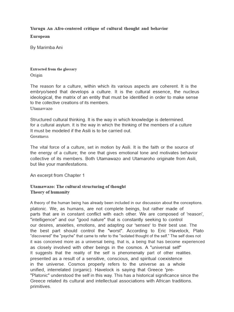 Yurugu An Afrocentric Critique of European Cultural Thought and ...
