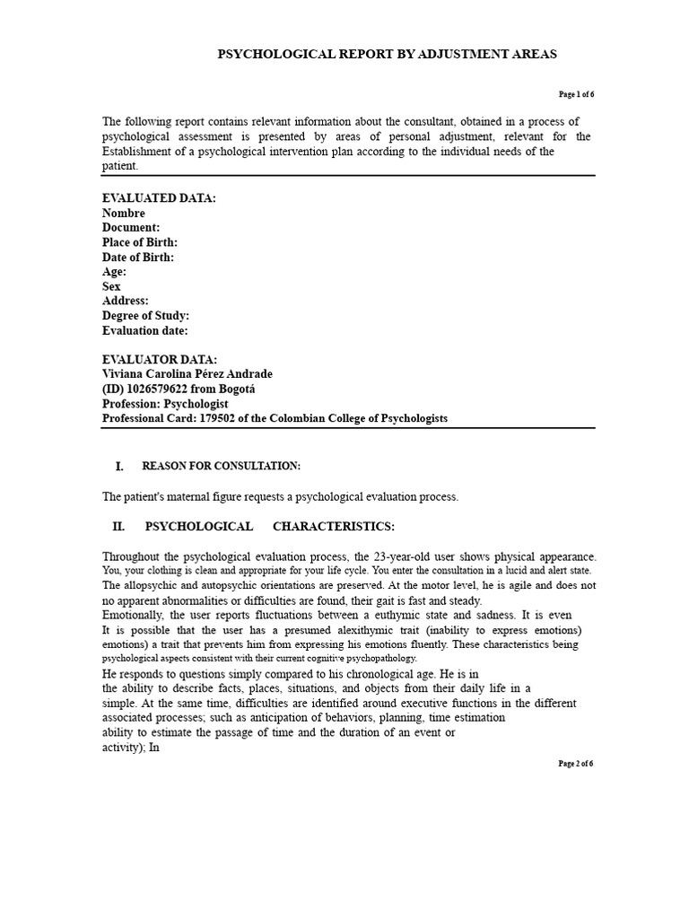 Psychological Report Format | PDF | Psychology | Emotions