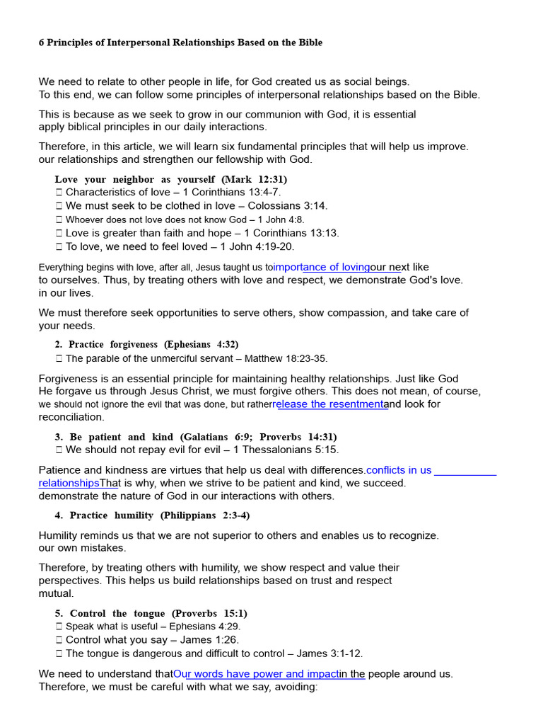 Biblical Principles for Relationships | PDF | Love | Forgiveness
