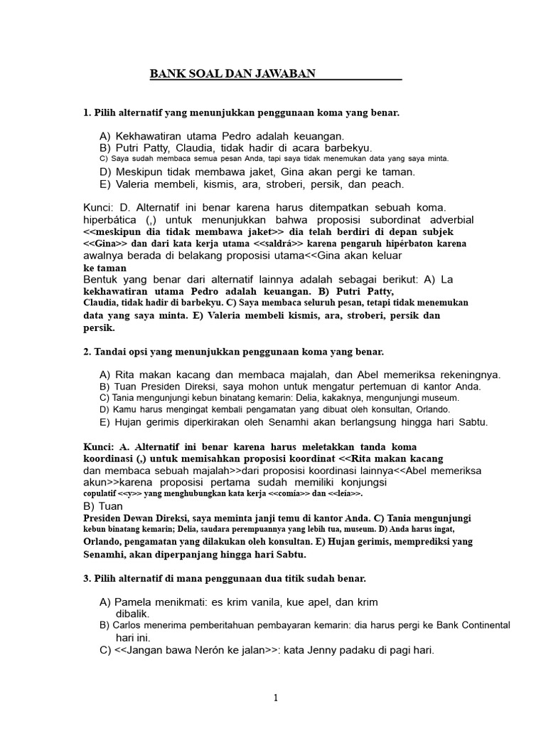 Bank Soal - (Penggunaan Tanda Baca) | PDF