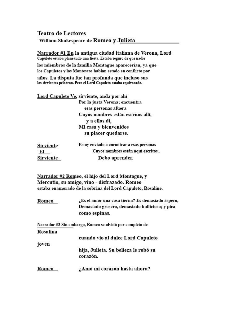 Teatro de Lectores: Romeo y Julieta | PDF | Romeo y Julieta | Julieta