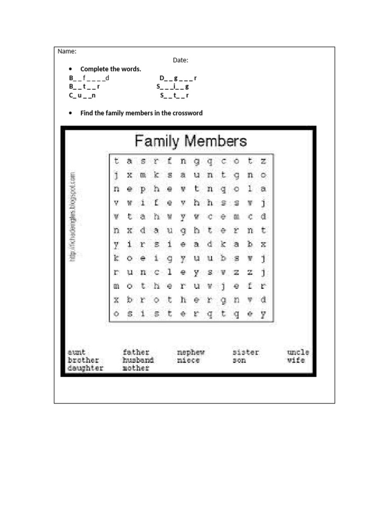 Family Member Crossword Puzzle | PDF