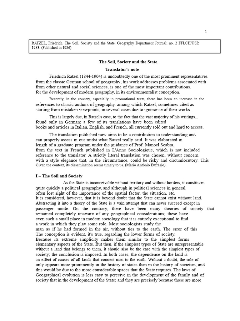 Ratzel's Geography: Soil, Society, State | PDF | Society | Nomad