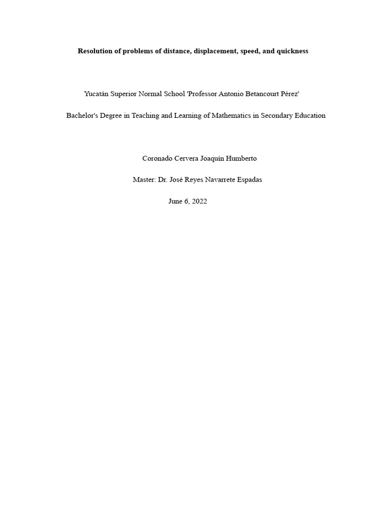 Problem Solving of Distance, Displacement, Speed, and Velocity | PDF ...