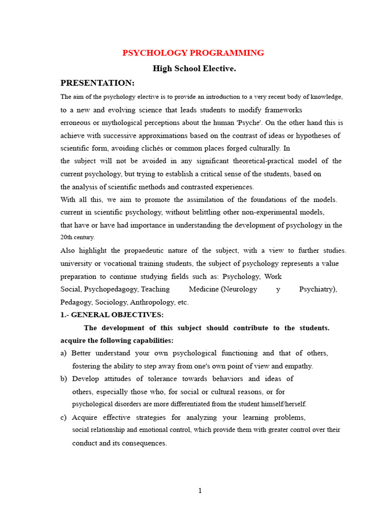High School Psychology Elective Overview | PDF | Psychology | Thought