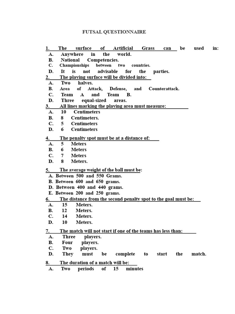 Futsal Questionnaire | PDF | Sport Variants | Football Codes