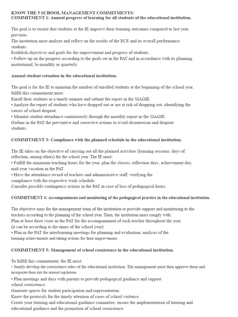 5 Commitments of School Management | PDF