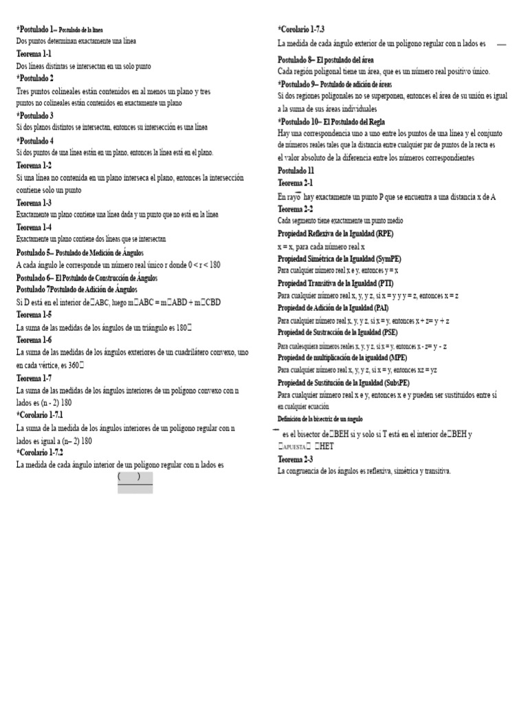 GEOMETRÍA - Postulados, Teoremas y Definiciones | PDF | Triángulo | Ángulo