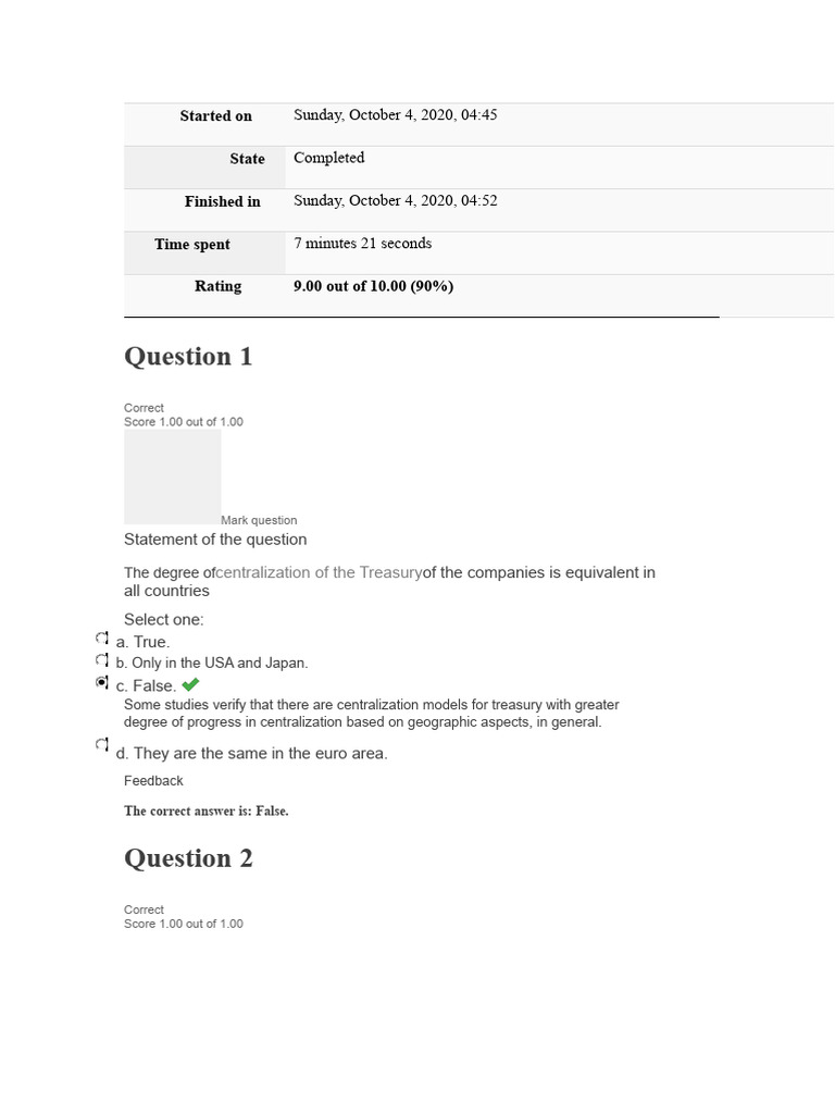 Evaluation unit 7 centralization of the treasury | PDF | Banks | Business