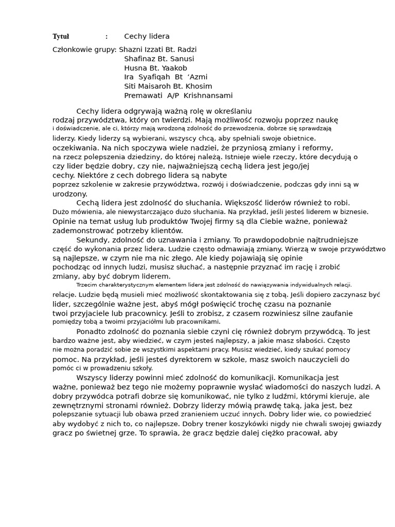 Esei Muet - Cechy Lidera | PDF