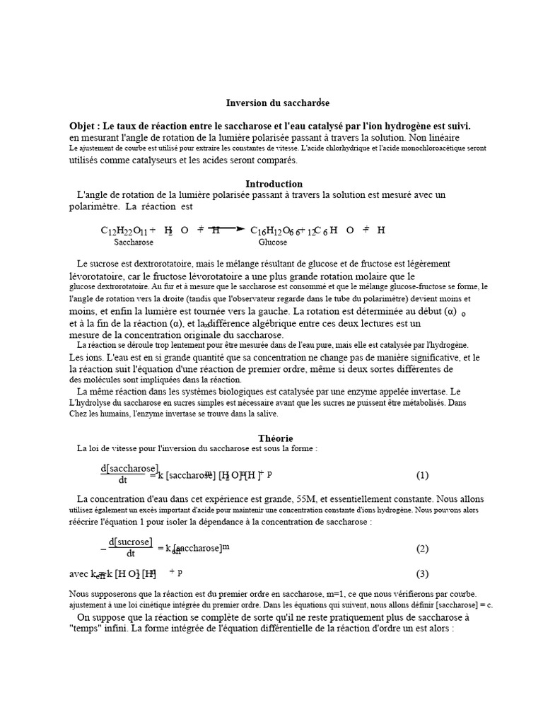 Étude de l'inversion du saccharose | PDF | Polarisation (optique ...