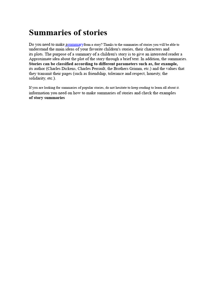 Story Summaries | PDF