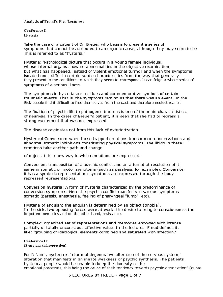 Freud's Hysteria and Repression Analysis | PDF | Hysteria | Unconscious ...