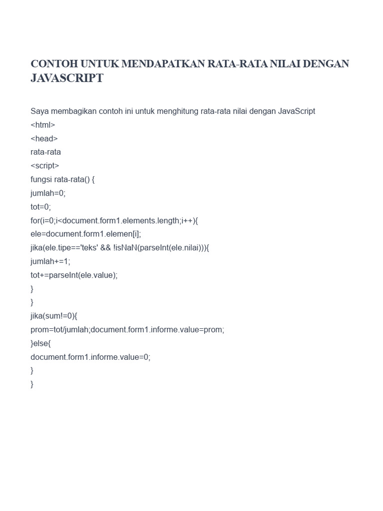 Contoh Untuk Menghitung Rata-Rata Nilai Dengan Javascript | PDF