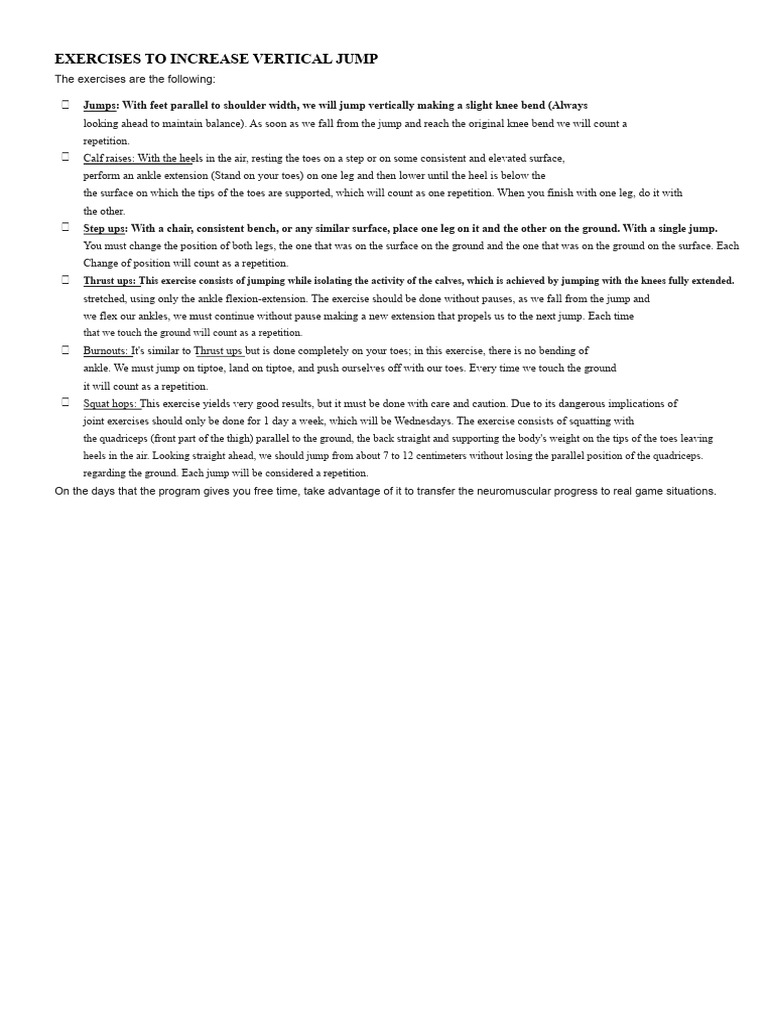 Vertical Jump Training Exercises | PDF | Anatomical Terms Of Motion ...