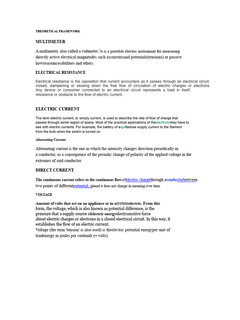 Theoretical Framework For An Electrotechnics Practice | PDF