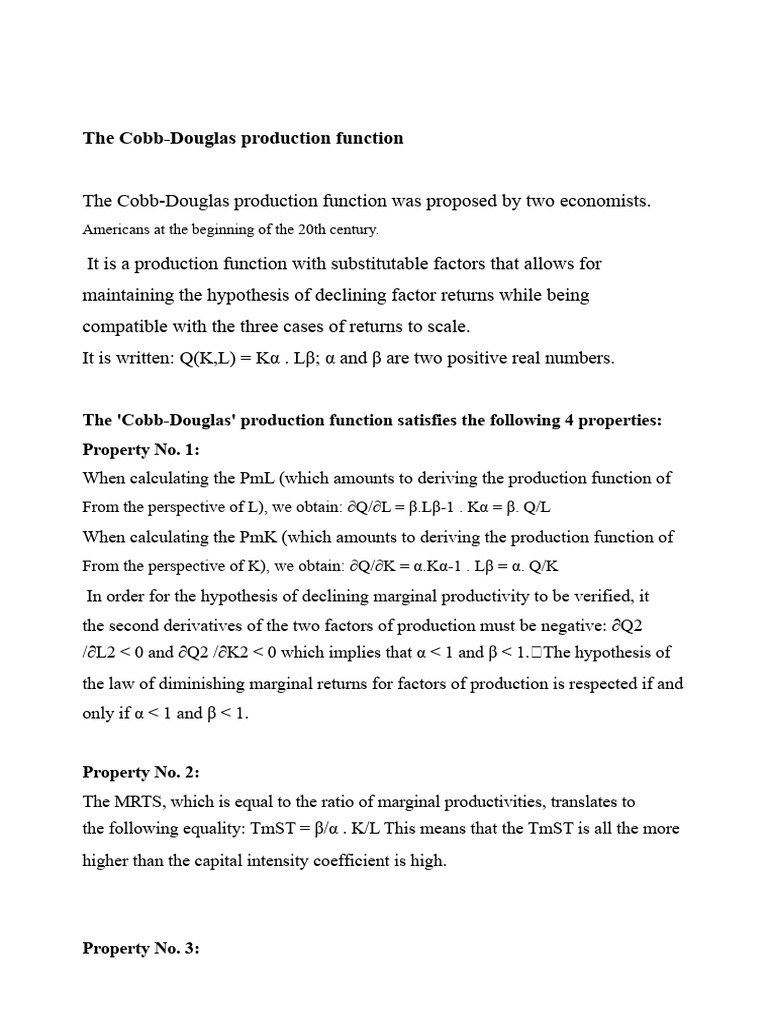 Cobb-Douglas Production Function Explained | PDF