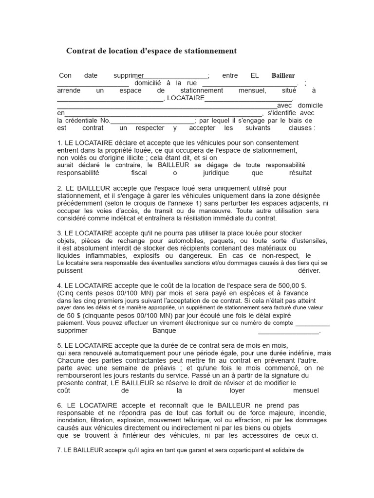 Contrat de location de parking mensuel | PDF | Stationnement