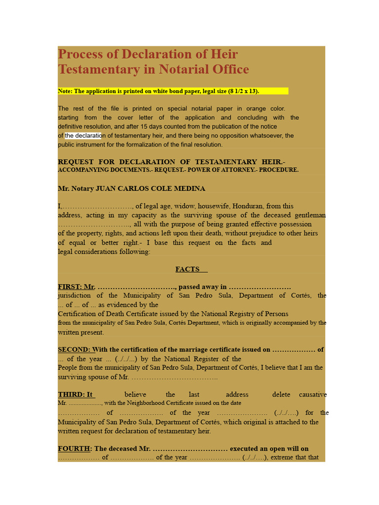 Process of Declaration of Testamentary Heir in Notarial Jurisdiction ...