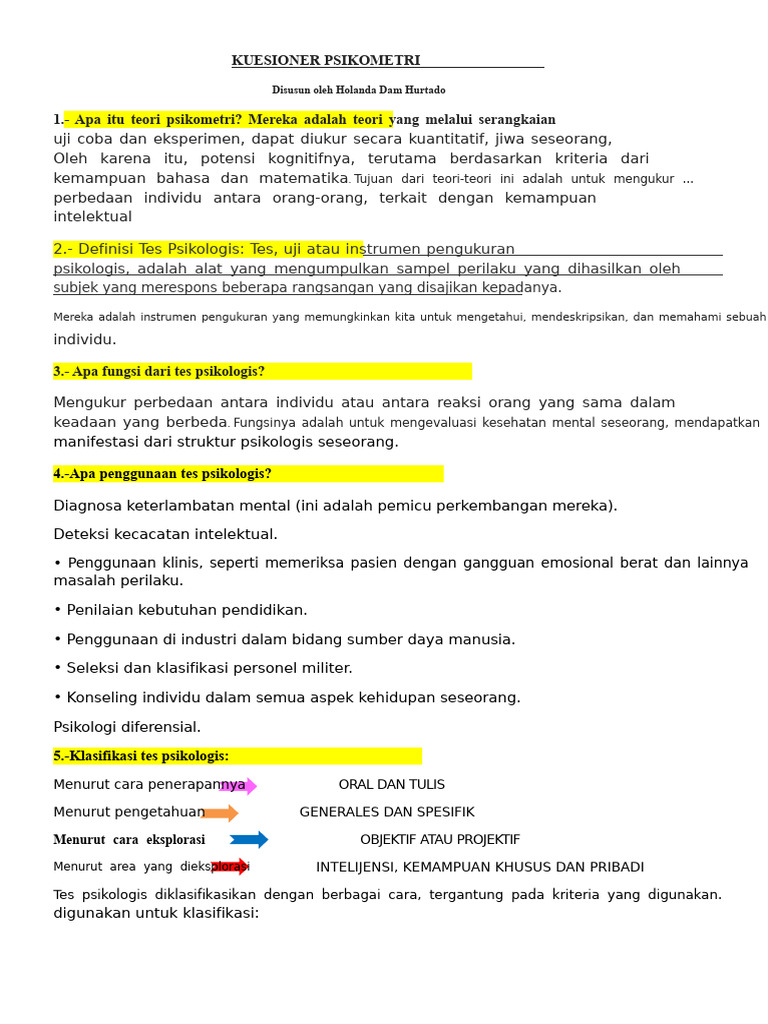 Panduan Lengkap Tes Psikologis dan Psikometri | PDF