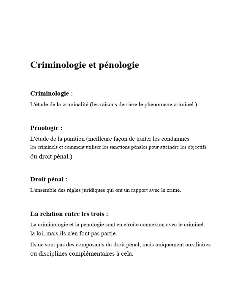 Criminologie et Pénologie : Concepts Clés | PDF | Pénologie | Loi ...