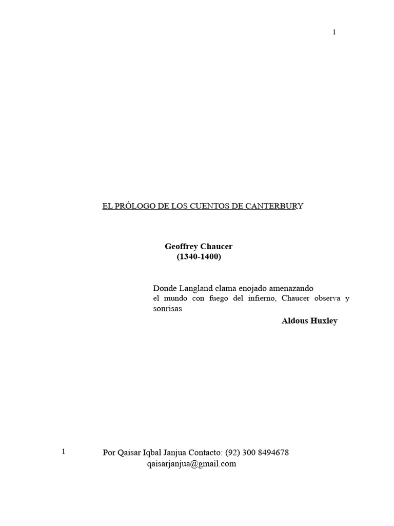 El Prólogo De Geoffrey Chaucer A Los Cuentos De Canterbury Un Análisis
