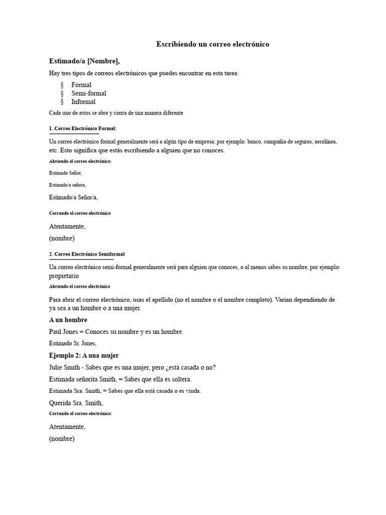 Tipos de correos electrónicos: guía práctica | PDF | Léxico | Lingüística