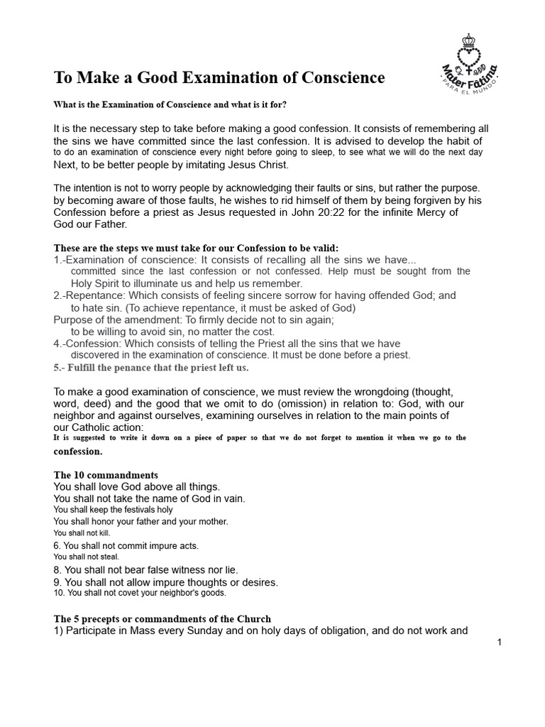 Confession - Good Examination of Conscience | PDF | Confession ...