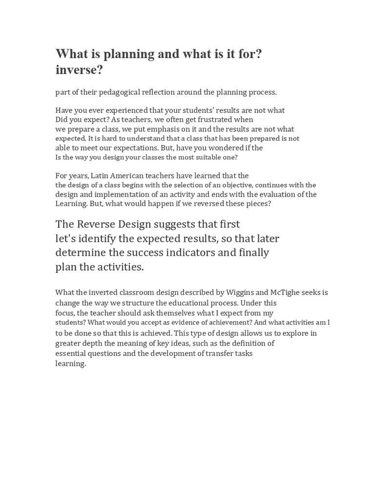 What Is Reverse Planning and What Is It Used For? | PDF