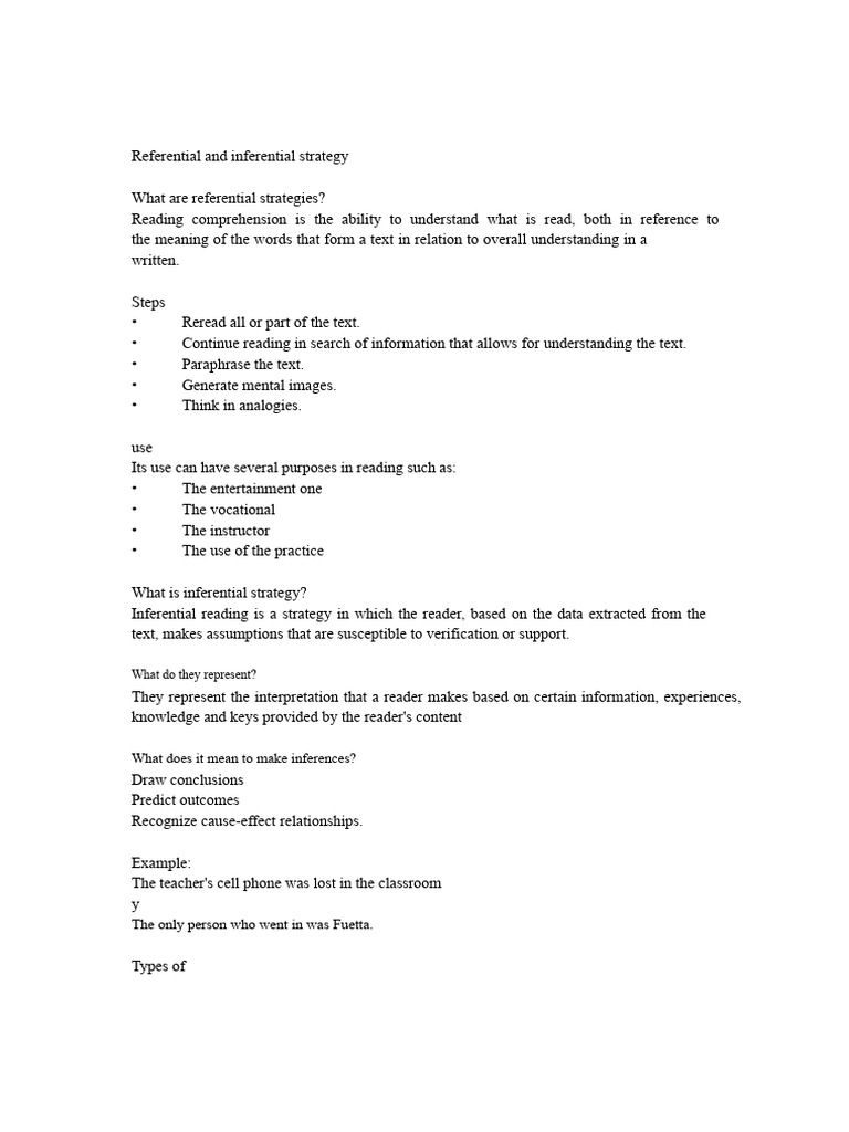 Understanding Referential and Inferential Strategies | PDF | Reading ...
