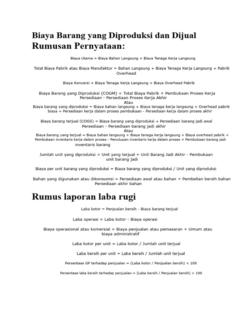 Rumus COGM dan COGS dalam Biaya Produksi | PDF