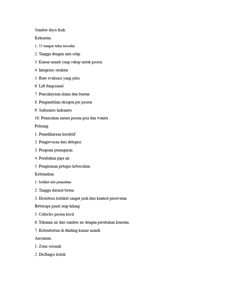 Analisis SWOT Sumber Daya Rumah Sakit | PDF