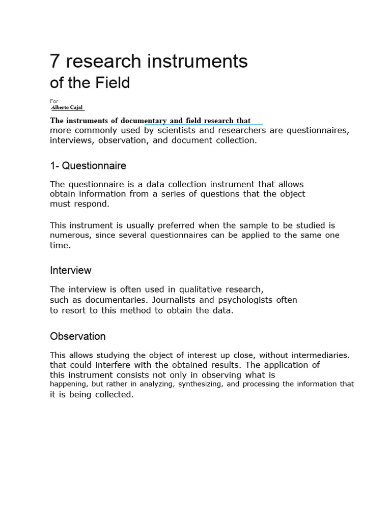7 Field Research Instruments | PDF