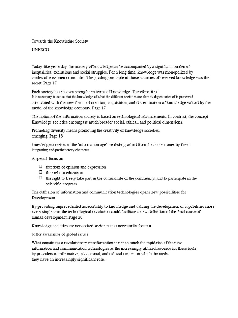 Notes From The Book "Towards The Knowledge Society" UNESCO | PDF ...