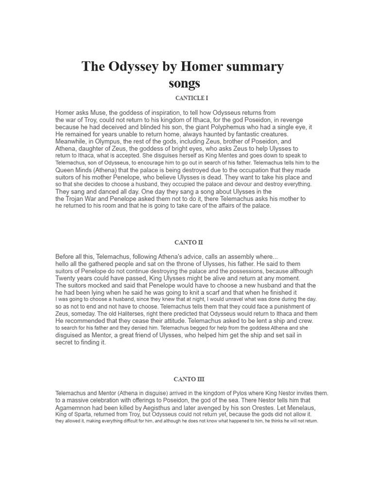 Summary of Homer's The Odyssey | PDF | Odysseus | Penelope