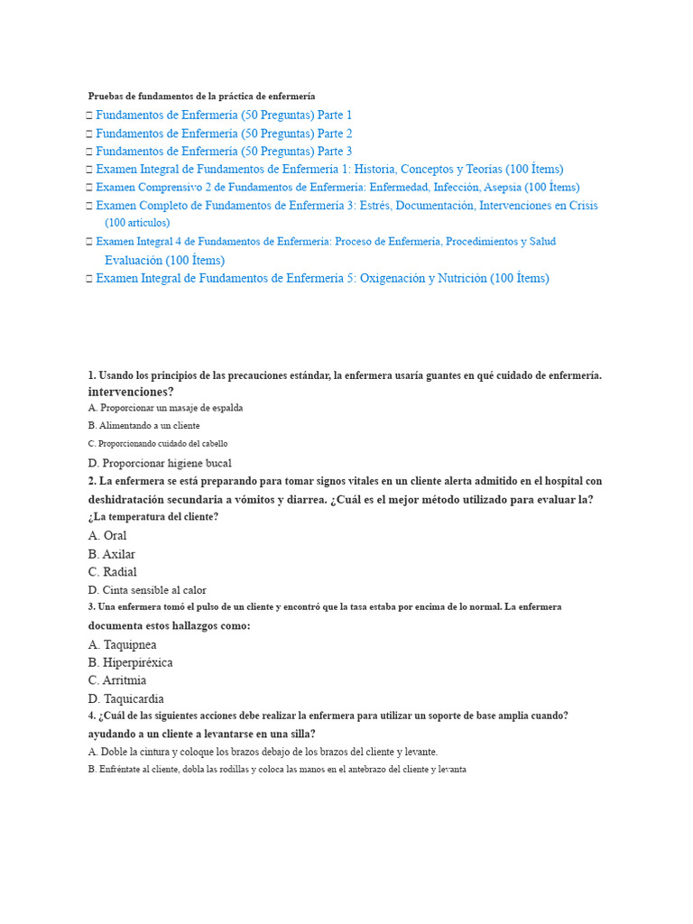 Pruebas de Práctica Fundamental de Enfermería | PDF | Legumbres | Corazón