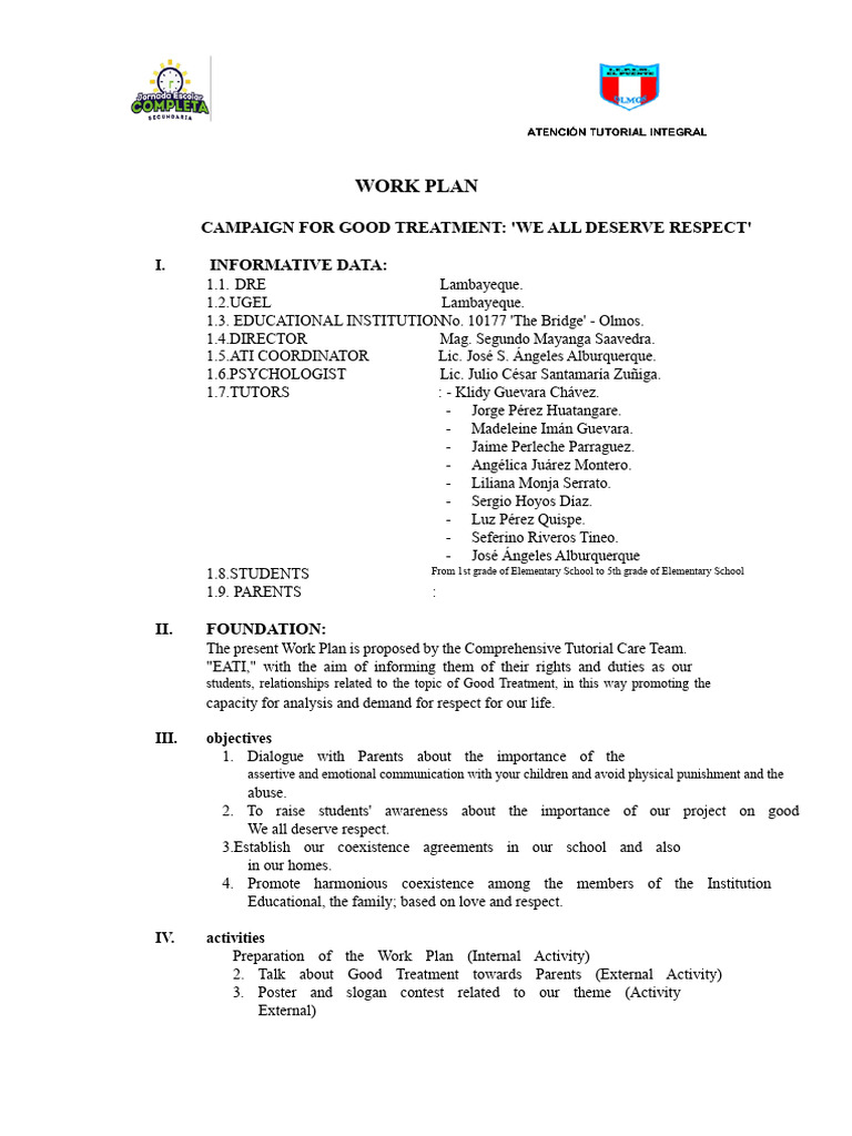 Work Plan On Good Treatment | PDF