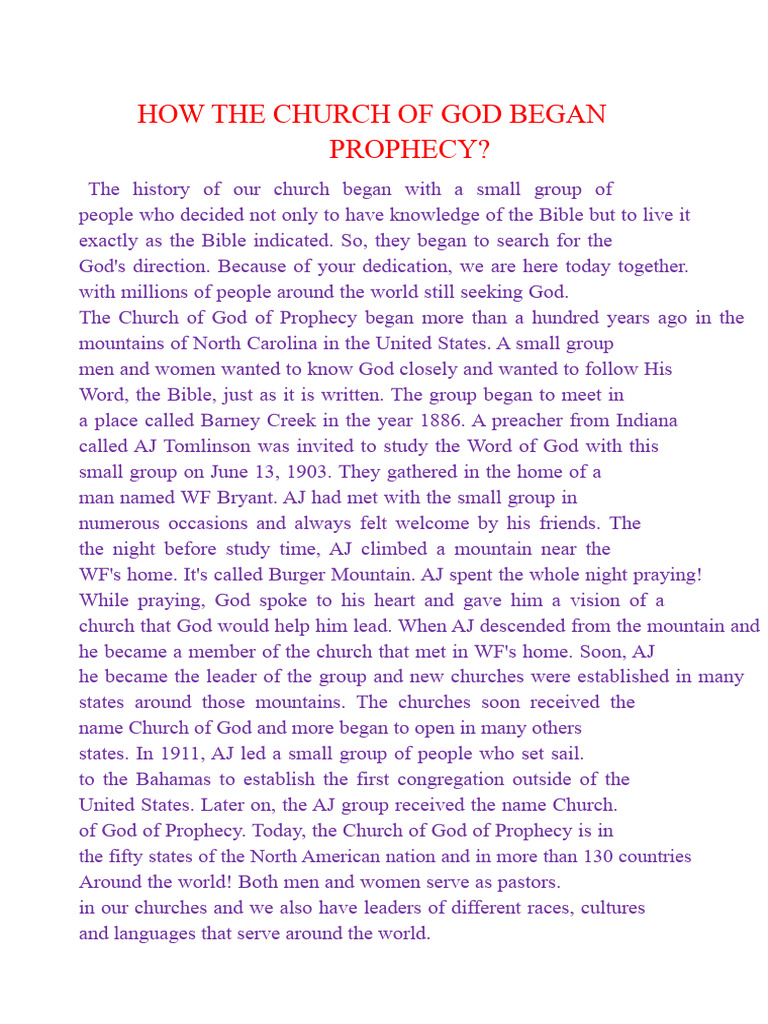 HOW THE CHURCH OF GOD OF PROPHECY BEGAN | PDF | Protestant ...