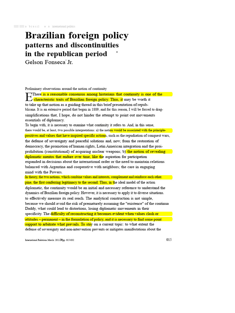 Brazilian Foreign Policy Continuity | PDF | Brazil | Diplomacy
