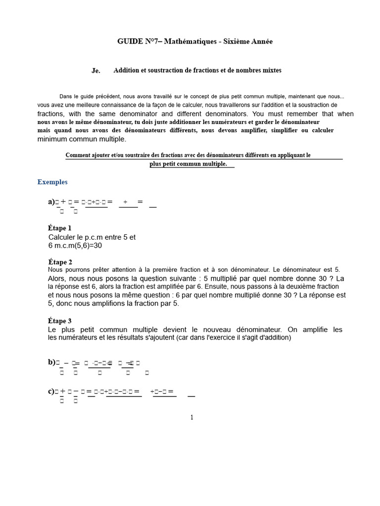 Addition et soustraction de fractions | PDF