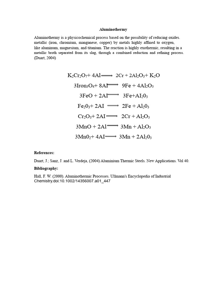 Aluminothermy: A Reduction Process | PDF