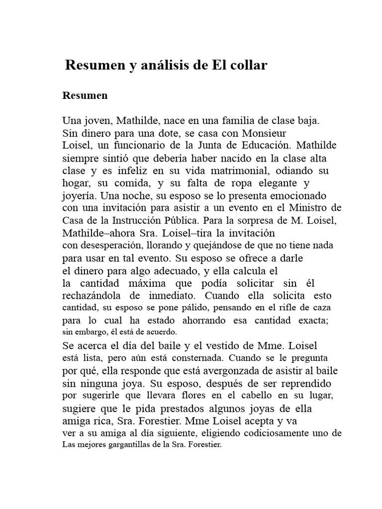 Resumen y Análisis de "El Collar" | PDF | Belleza