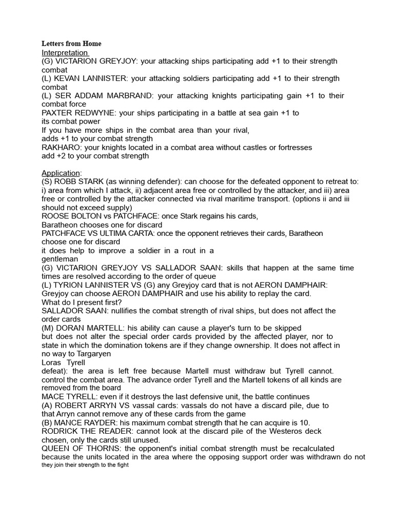 Game of Thrones Combat Rules | PDF | A Song Of Ice And Fire