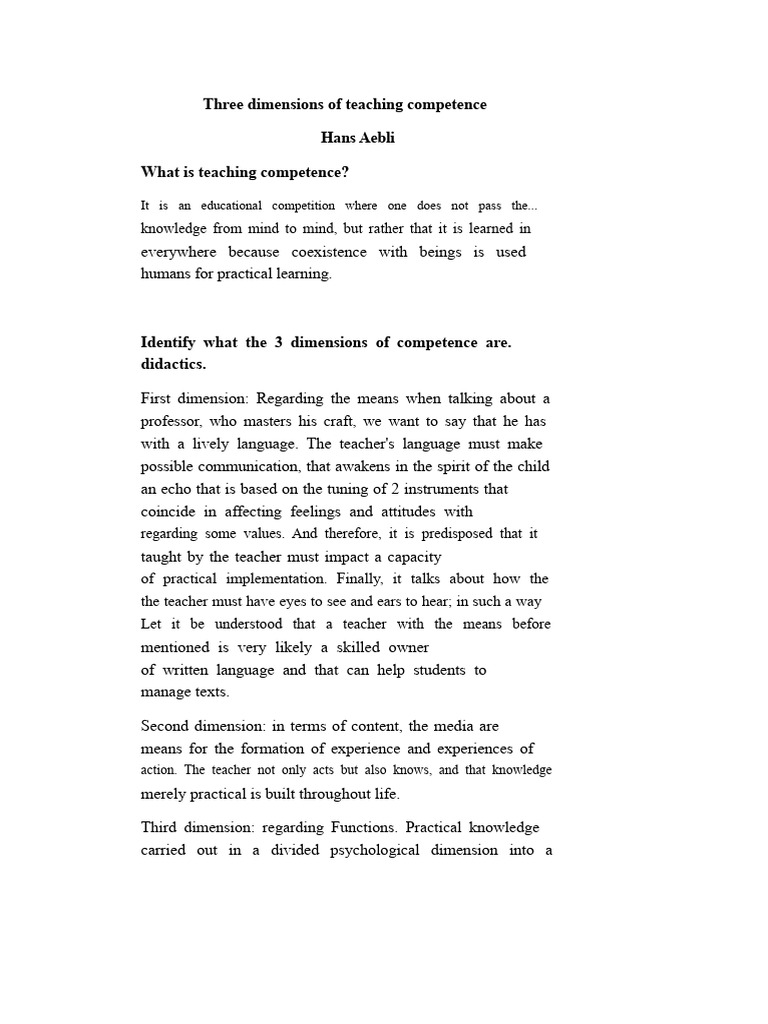 Three Dimensions of Teaching Competence | PDF