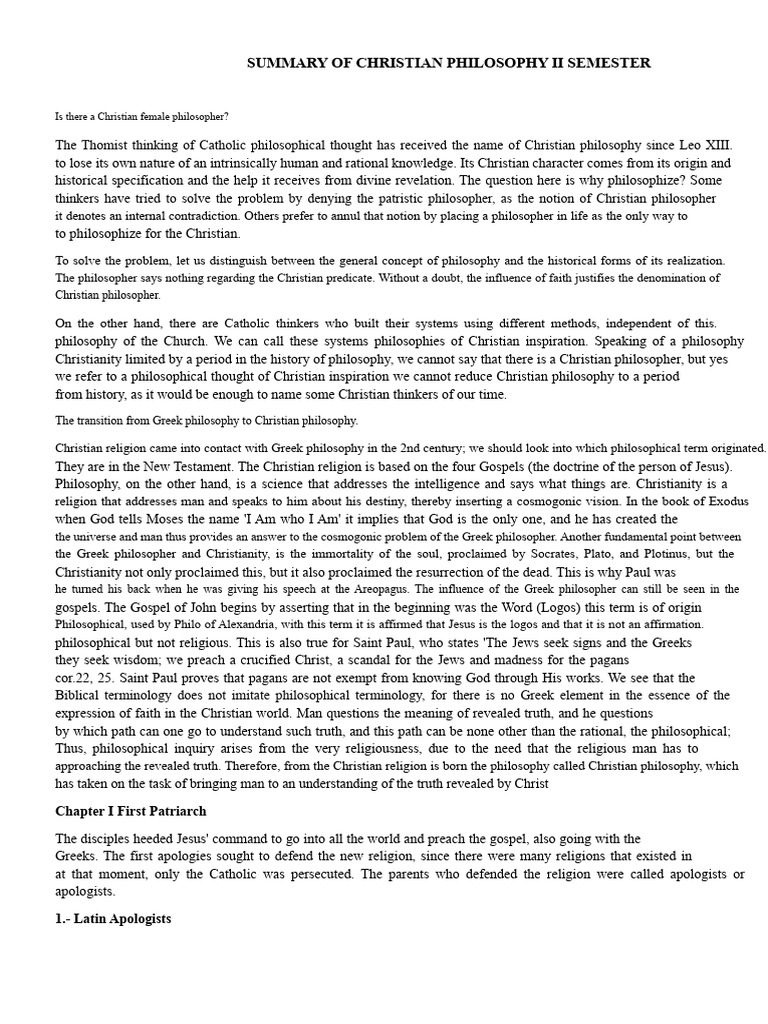 Summary of Christian Philosophy | PDF | Christian Philosophy | Soul