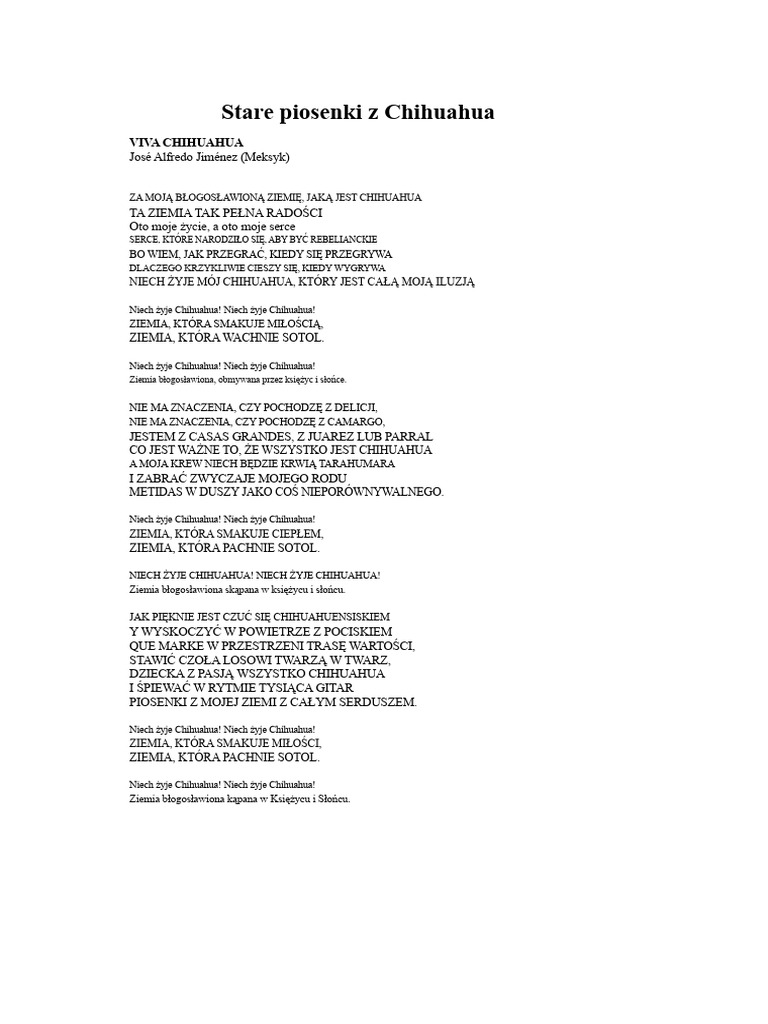 Teksty Piosenek Z Chihuahua | PDF