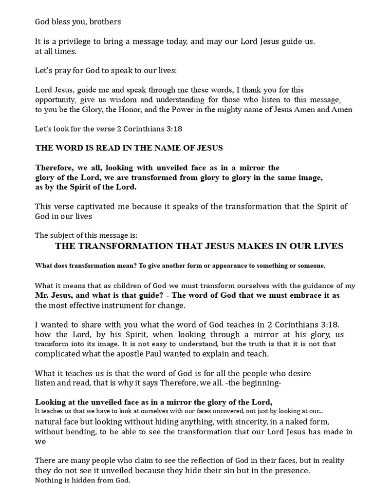 Transformation Through Jesus' Spirit | PDF | Glory (Religion) | Jesus