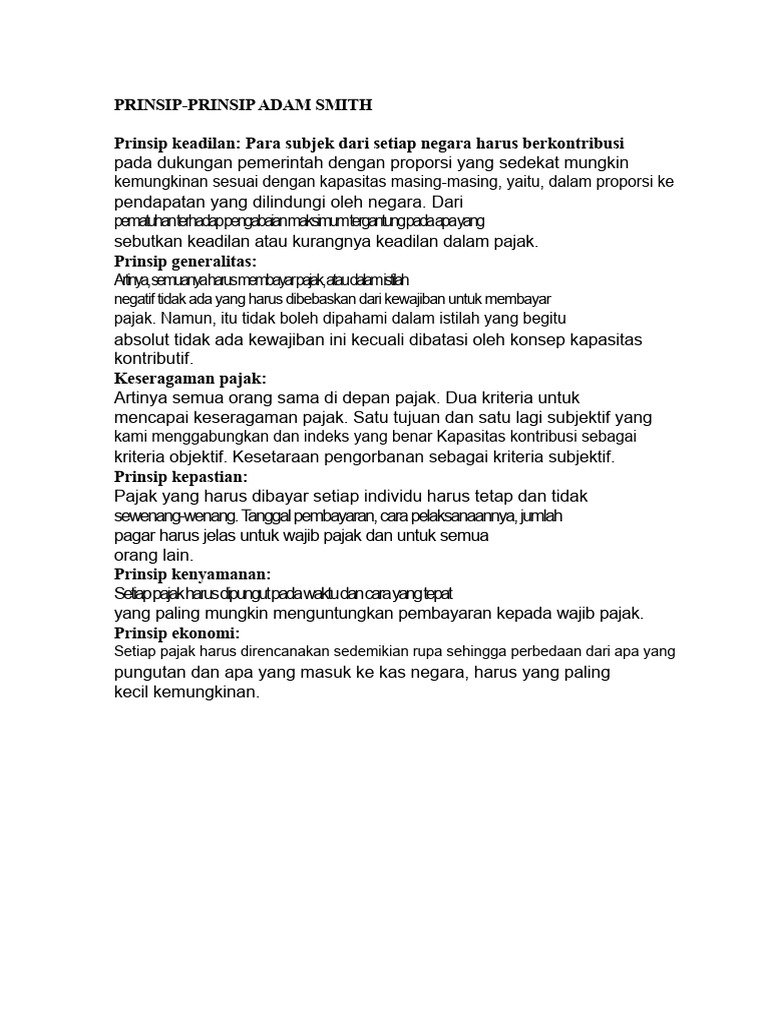 Prinsip-Prinsip Adam Smith Dan Adolfo Warner | PDF